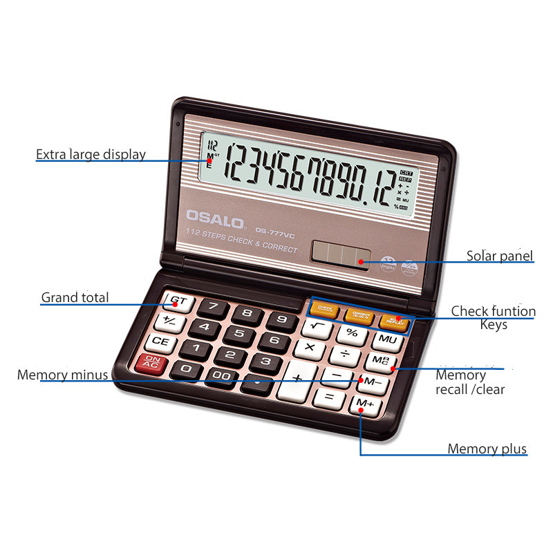 Clamshell folding calculator solar dual power supply 12-digit display ...